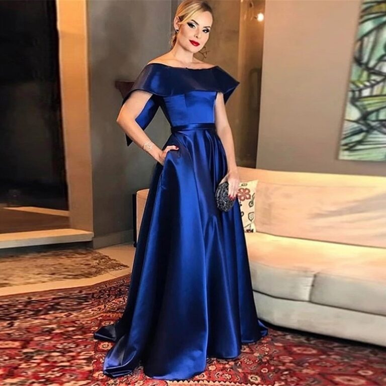 Unique Design Deep Blue Prom Gown with Pockets A-line Long Formal ...